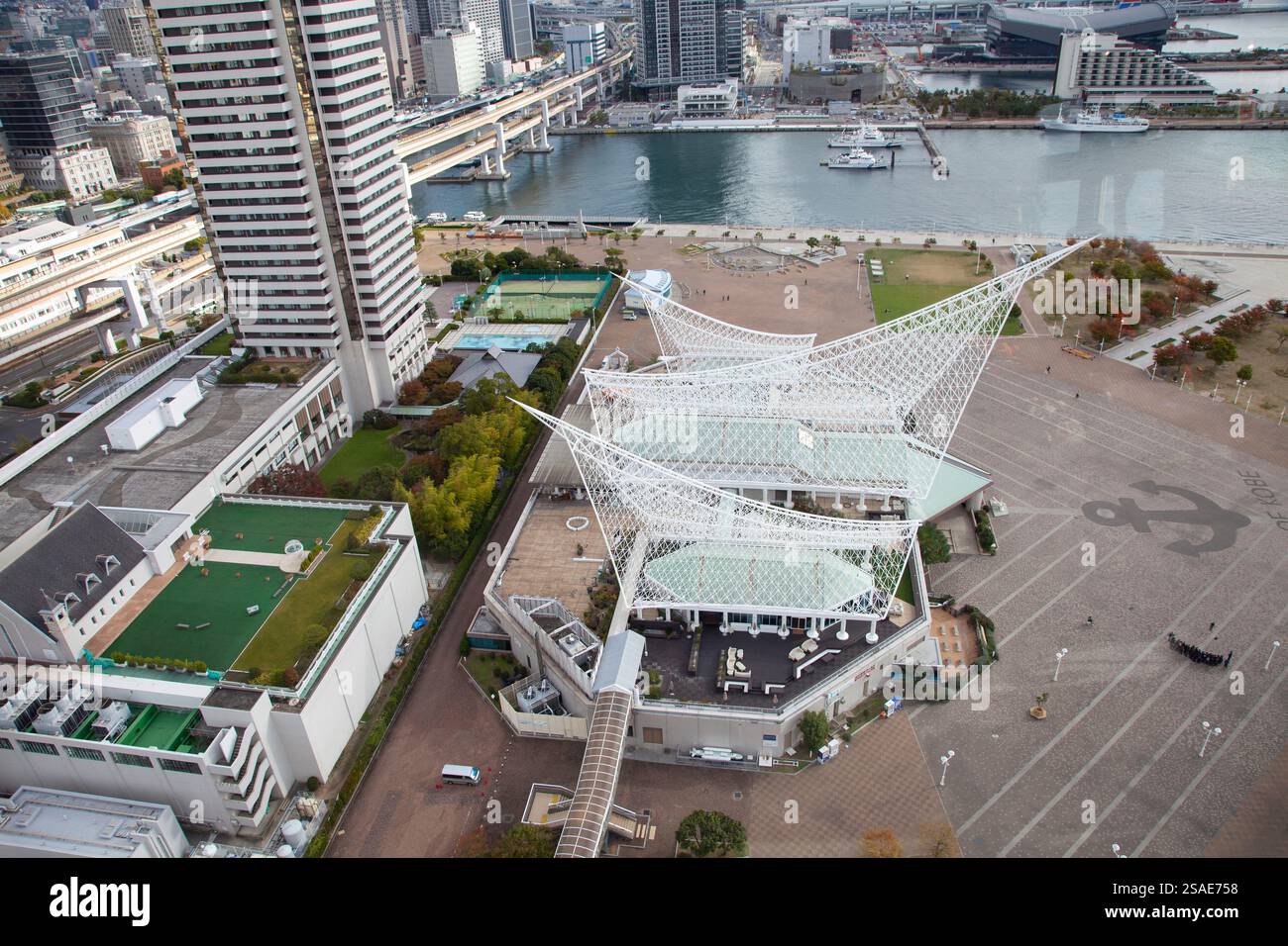 View of the Kobe Maritime Museum and surrounding city from the ...