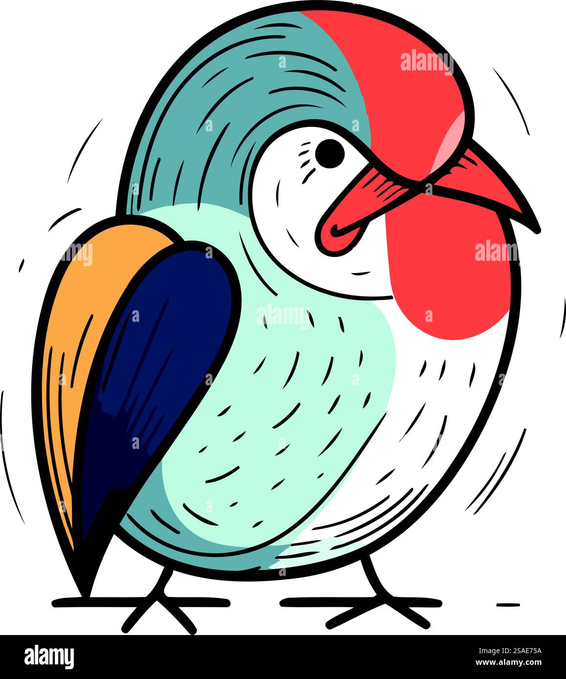 Hand drawn vector illustration of a cute little bird. Cartoon style ...