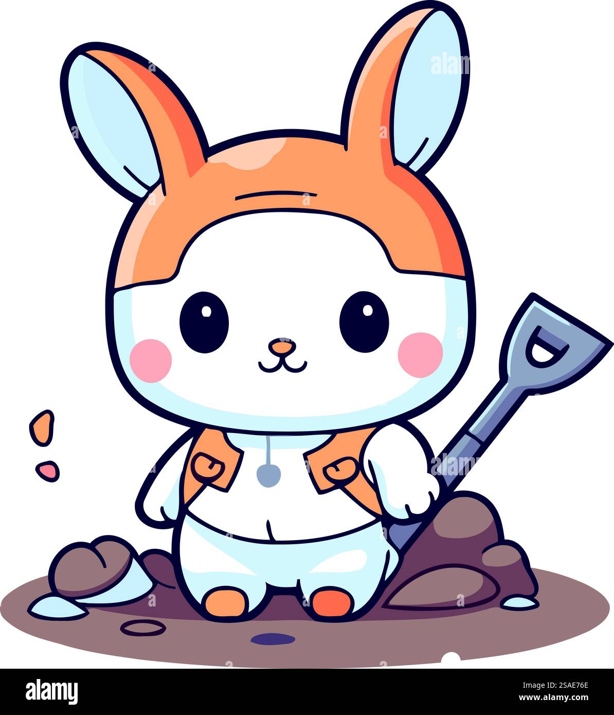 Cute rabbit with a shovel. Vector illustration of cartoon character ...