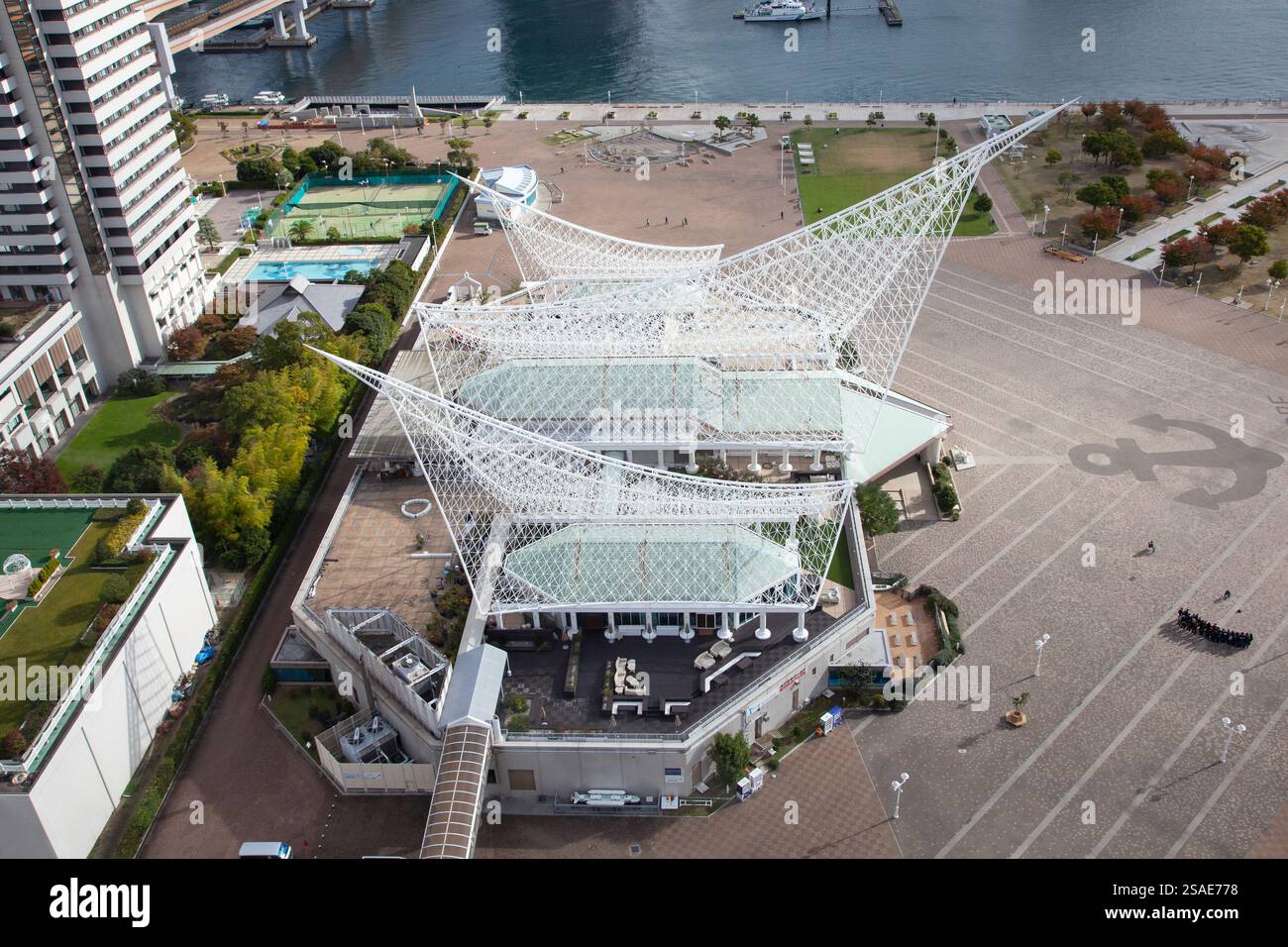 View of the Kobe Maritime Museum and surrounding city from the ...