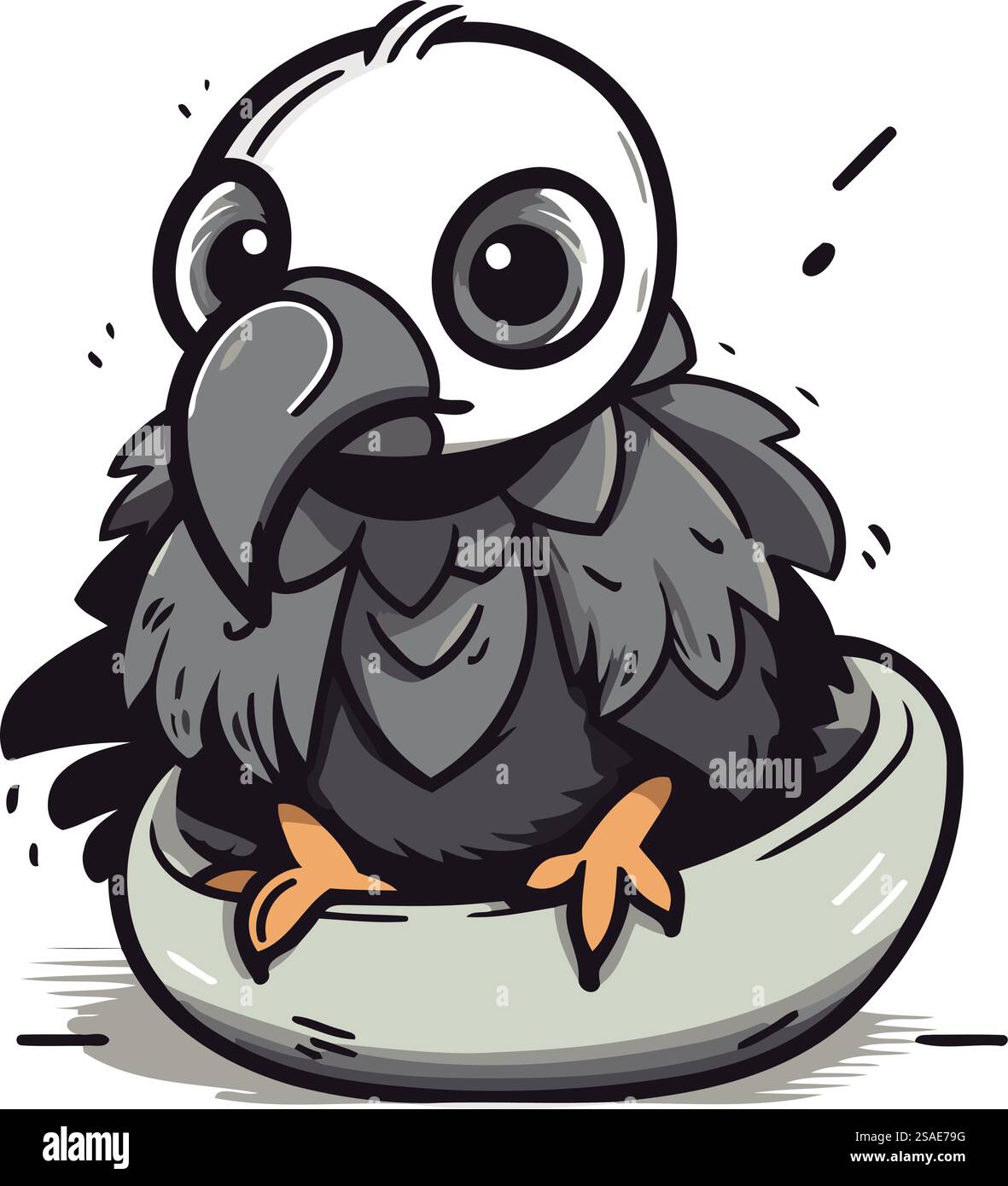 Cute crow sitting in a bowl of food. Vector illustration Stock Vector ...