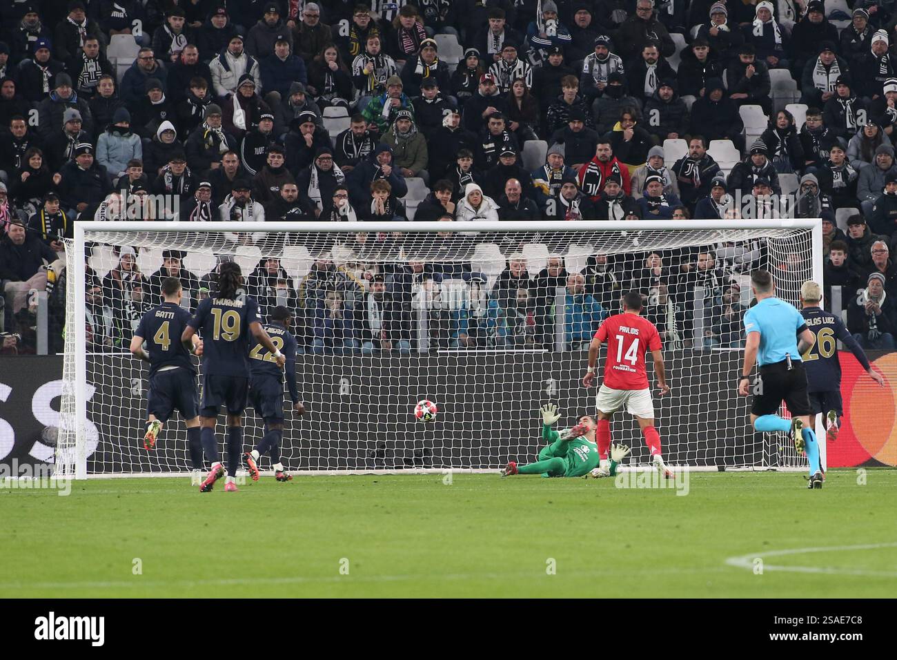 Turin, Italy. 29th Jan, 2025. Vangelis Pavlidis (SL Benfica) scores the ...