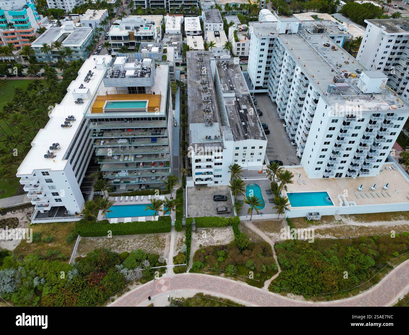 Aerial vacation landscape. Luxury Hotel resort in Miami beach with ...