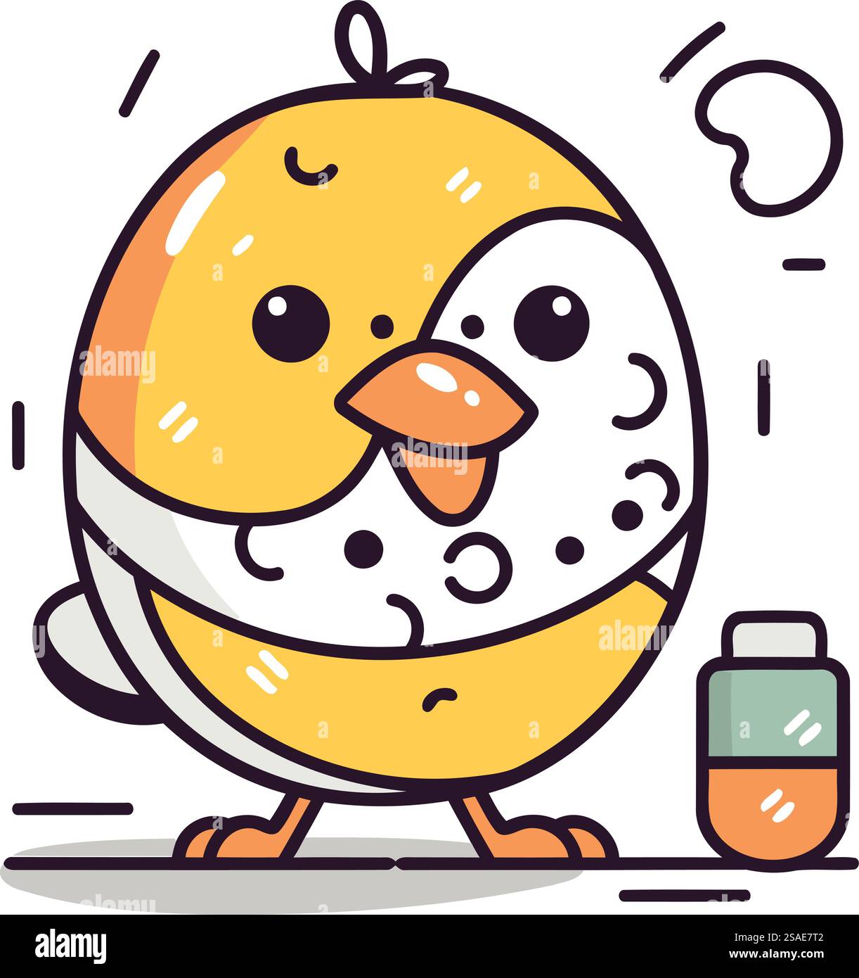 Vector illustration of a cute chick with a battery in its beak Stock ...
