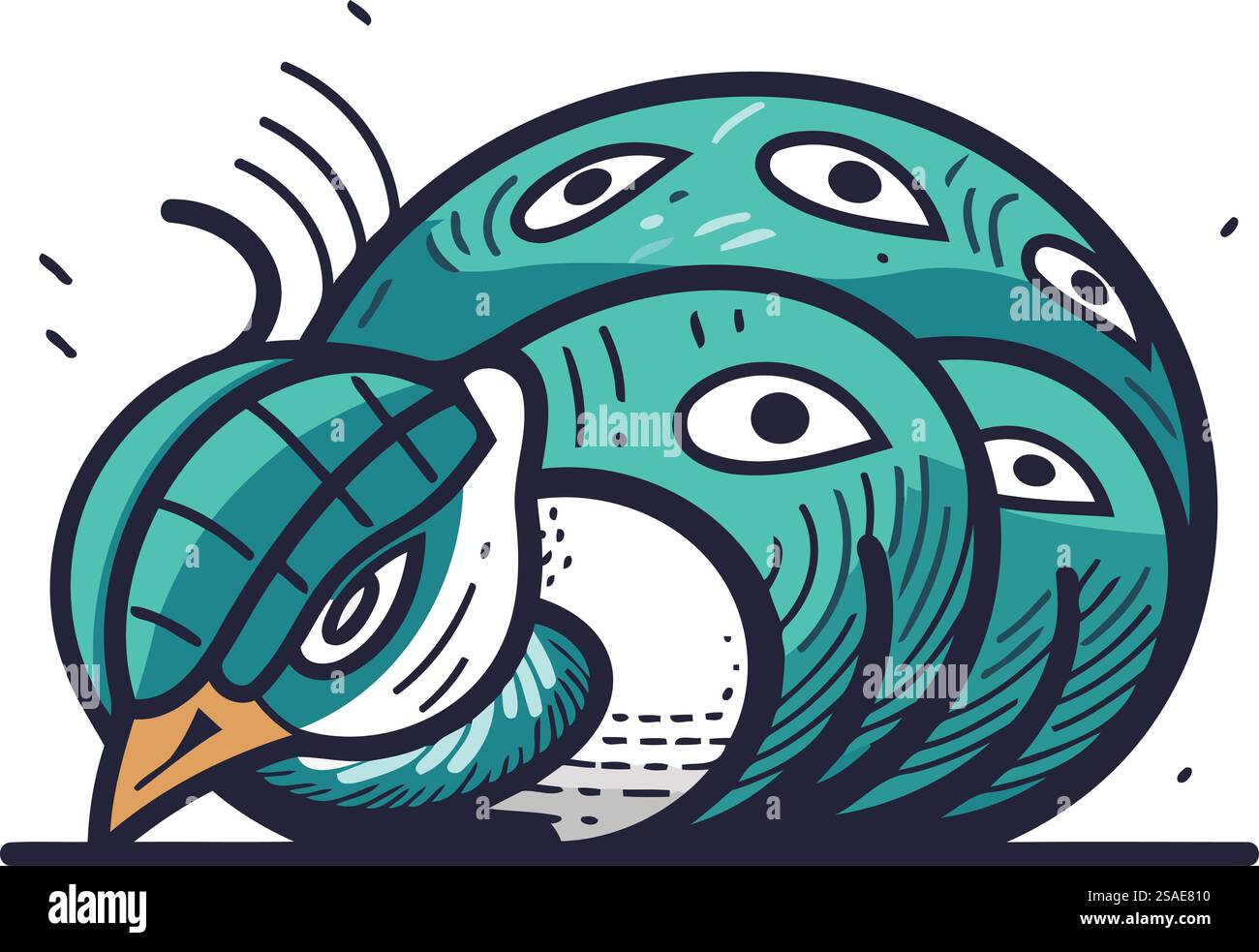 Vector illustration of a peacock head in cartoon style. Isolated on ...