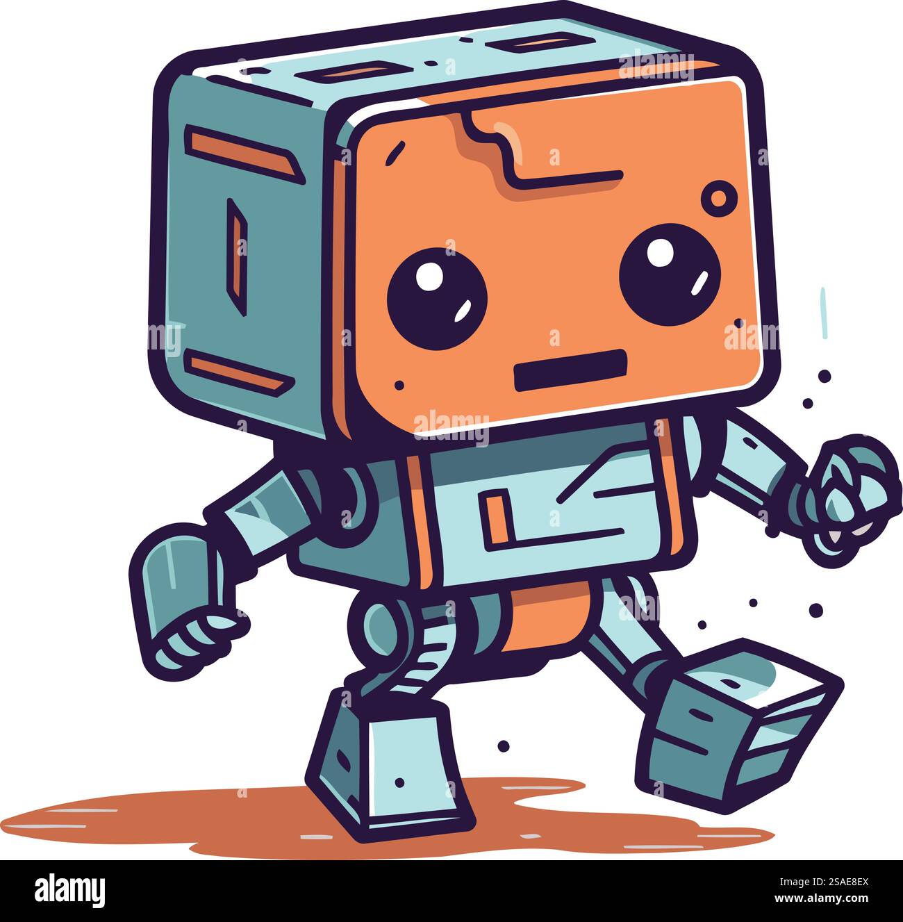 Vector illustration of cute cartoon robot running. Isolated on white ...