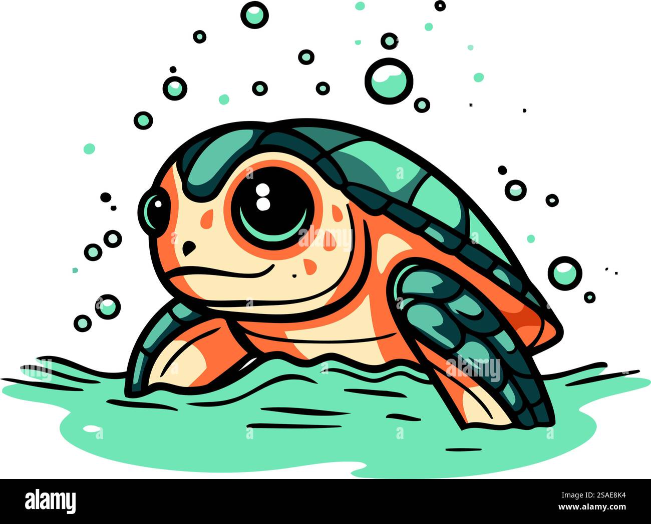 Cute cartoon sea turtle swimming in the water. Vector illustration ...
