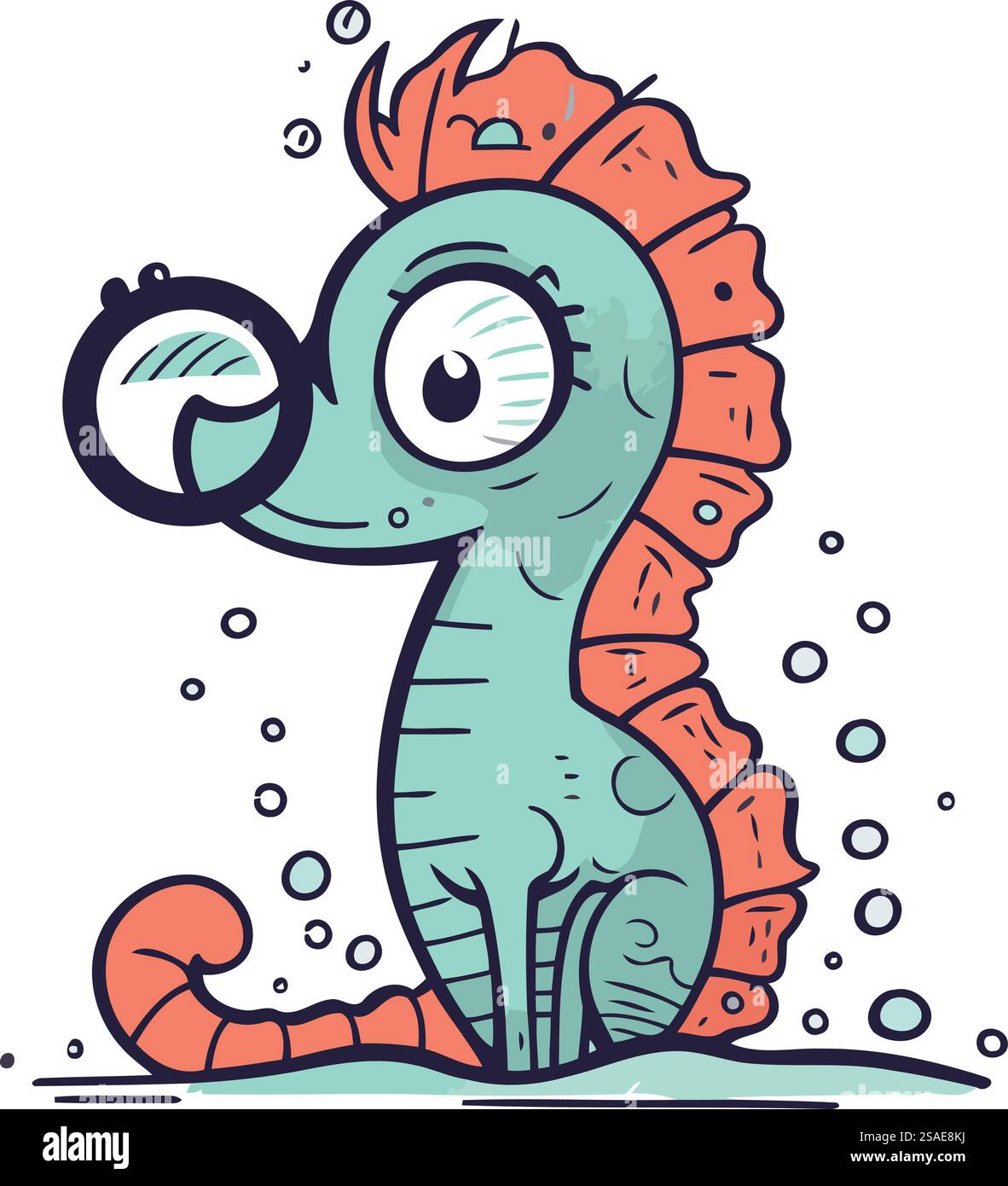 Cartoon funny seahorse with magnifying glass. Vector illustration Stock ...