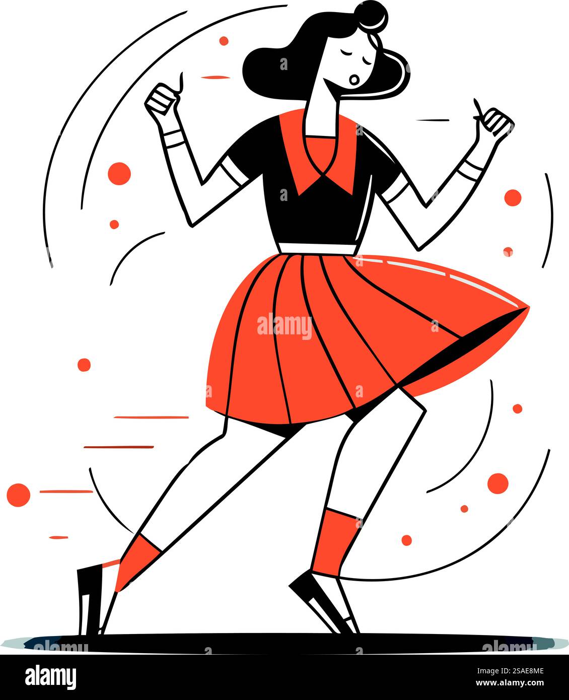 Fashionable woman dancing. Vector illustration in flat linear style ...