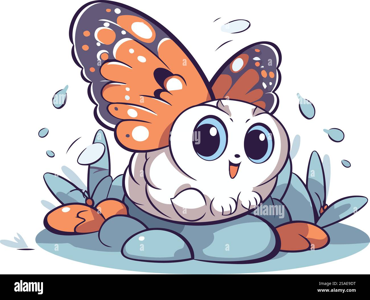 Cute cartoon owl sitting on pebble. Vector illustration Stock Vector ...