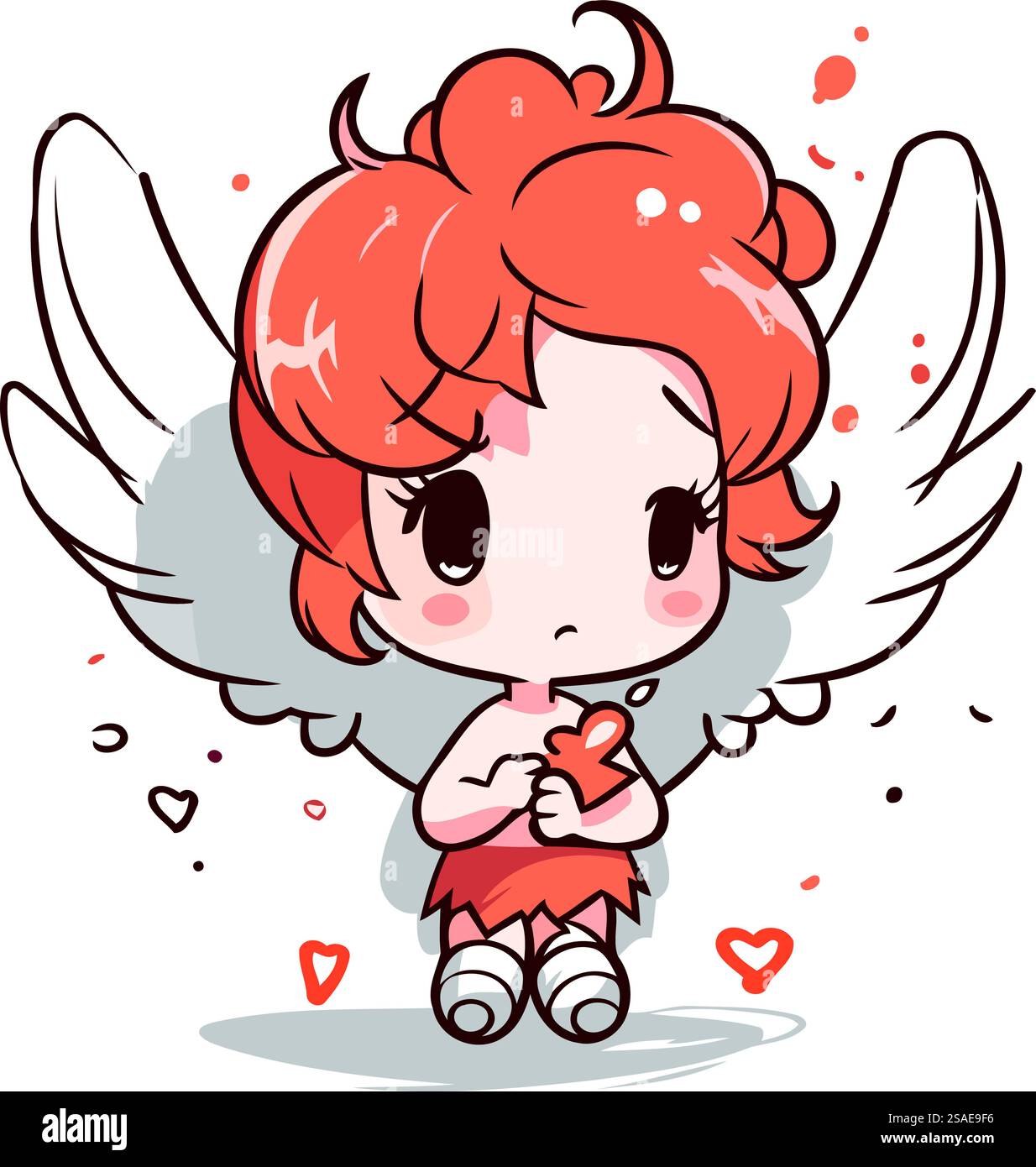 Cute cupid angel with wings and hearts. Vector illustration Stock ...