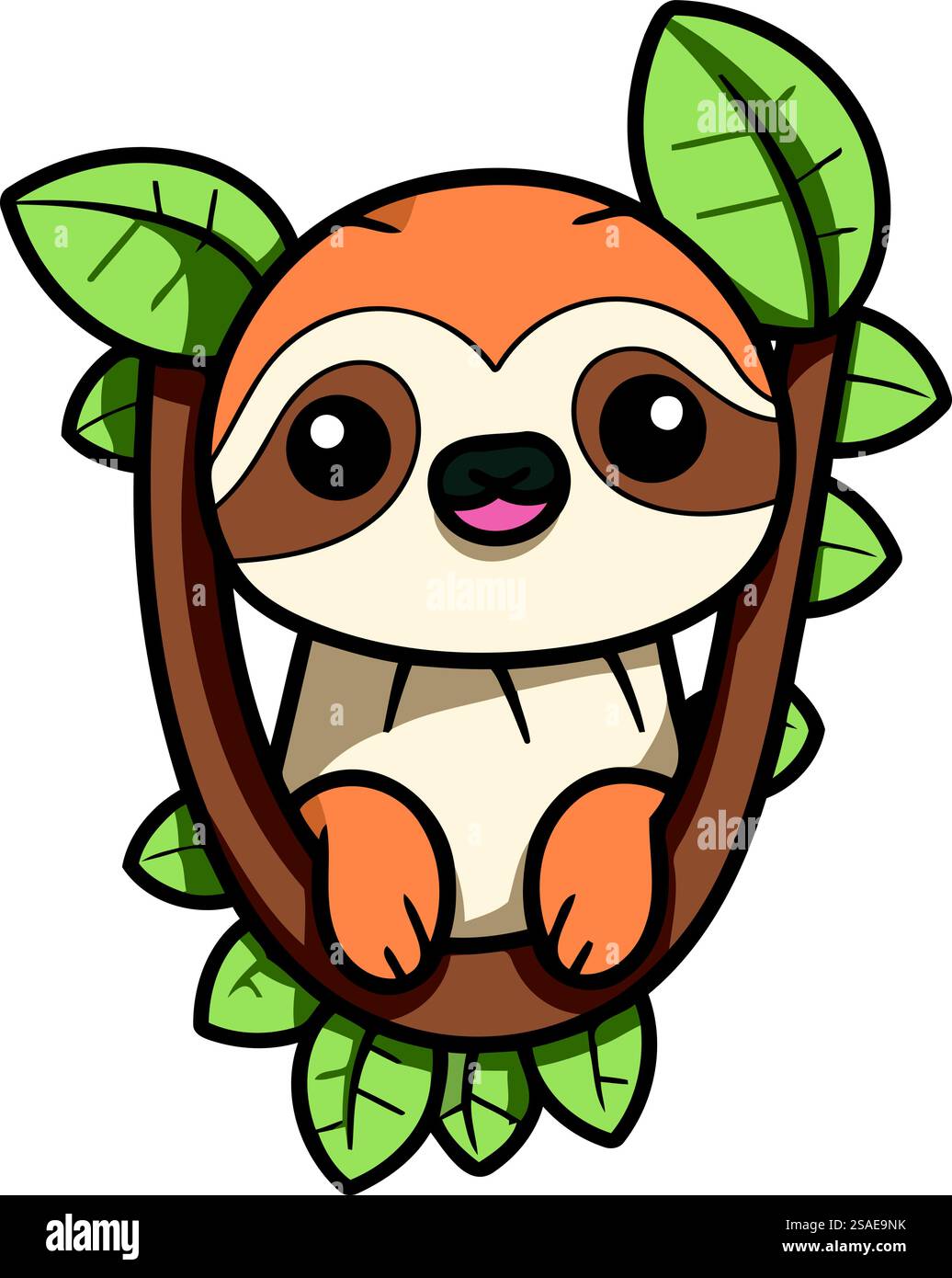 Cute cartoon sloth sitting on the tree. Vector illustration Stock ...