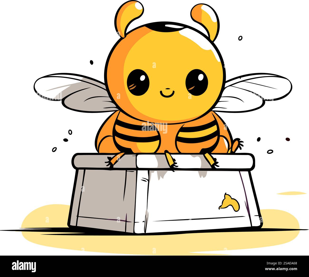 Cute cartoon bee sitting on the food box. Vector illustration Stock ...