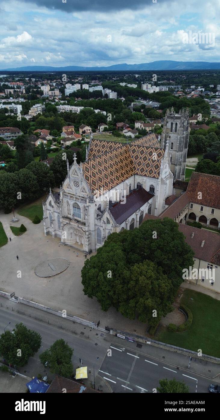 drone photo Brou Royal Monastery France europe Stock Photo - Alamy