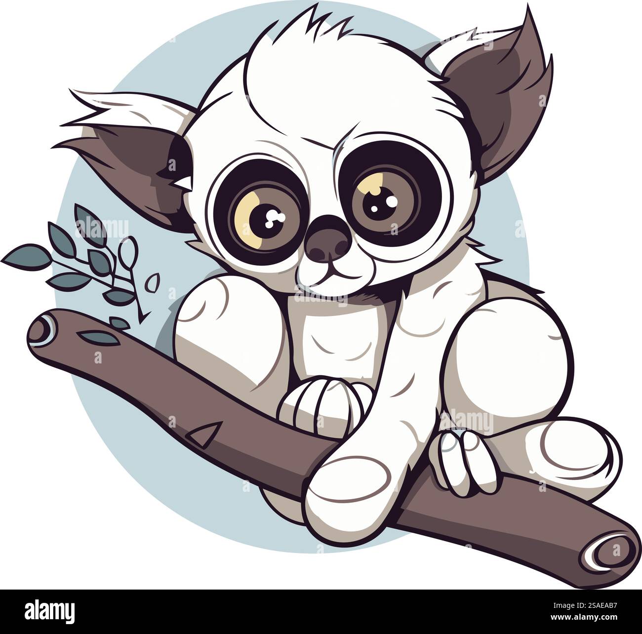Cute baby lemur sitting on a branch. Vector illustration Stock Vector ...
