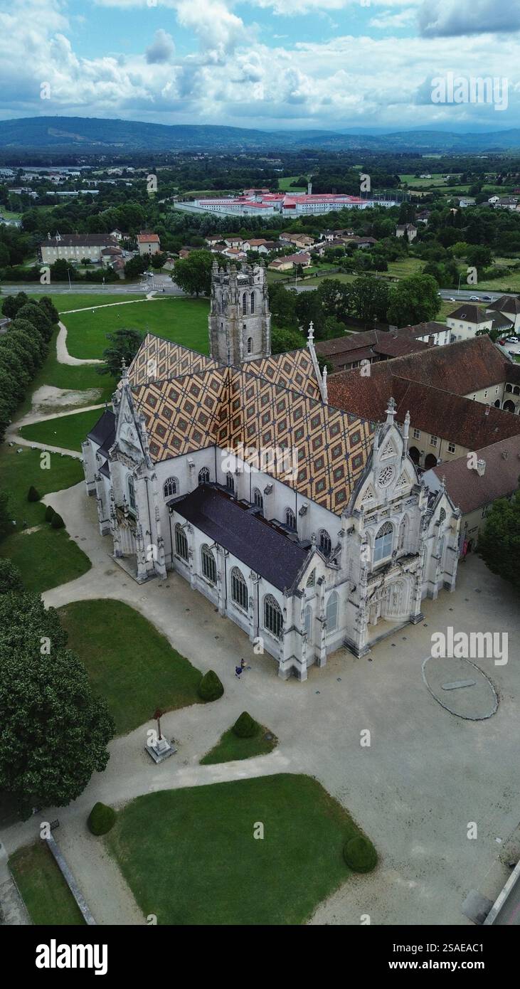 drone photo Brou Royal Monastery France europe Stock Photo - Alamy