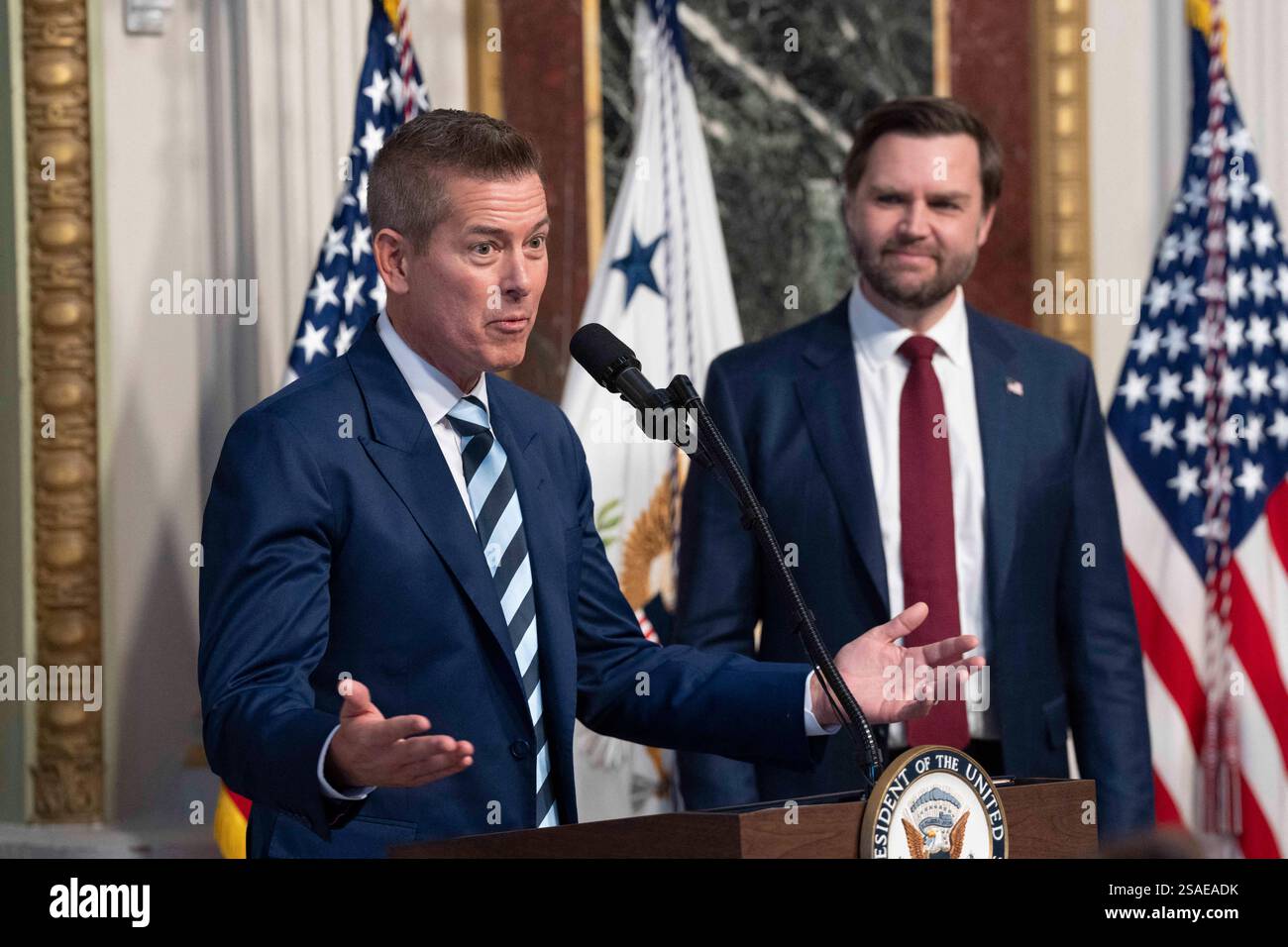 Washington, United States. 29th Jan, 2025. Sean Duffy speaks after ...