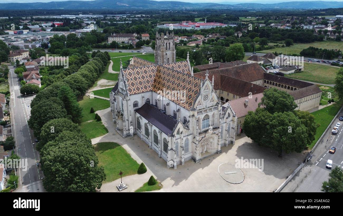 drone photo Brou Royal Monastery France europe Stock Photo - Alamy