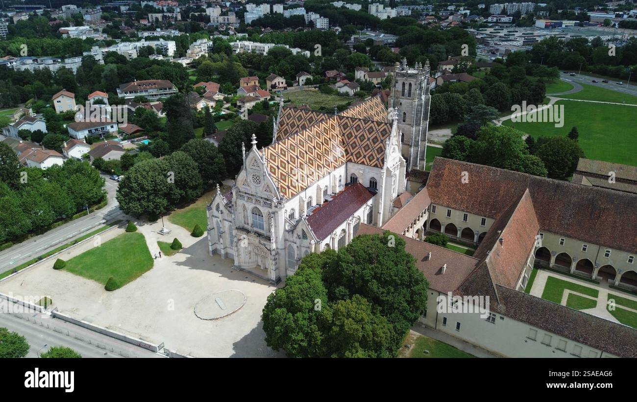 drone photo Brou Royal Monastery France europe Stock Photo - Alamy