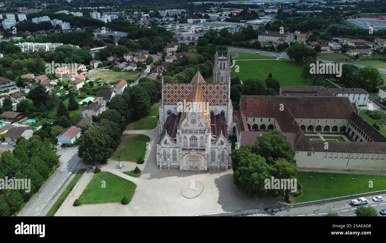 drone photo Brou Royal Monastery France europe Stock Photo - Alamy