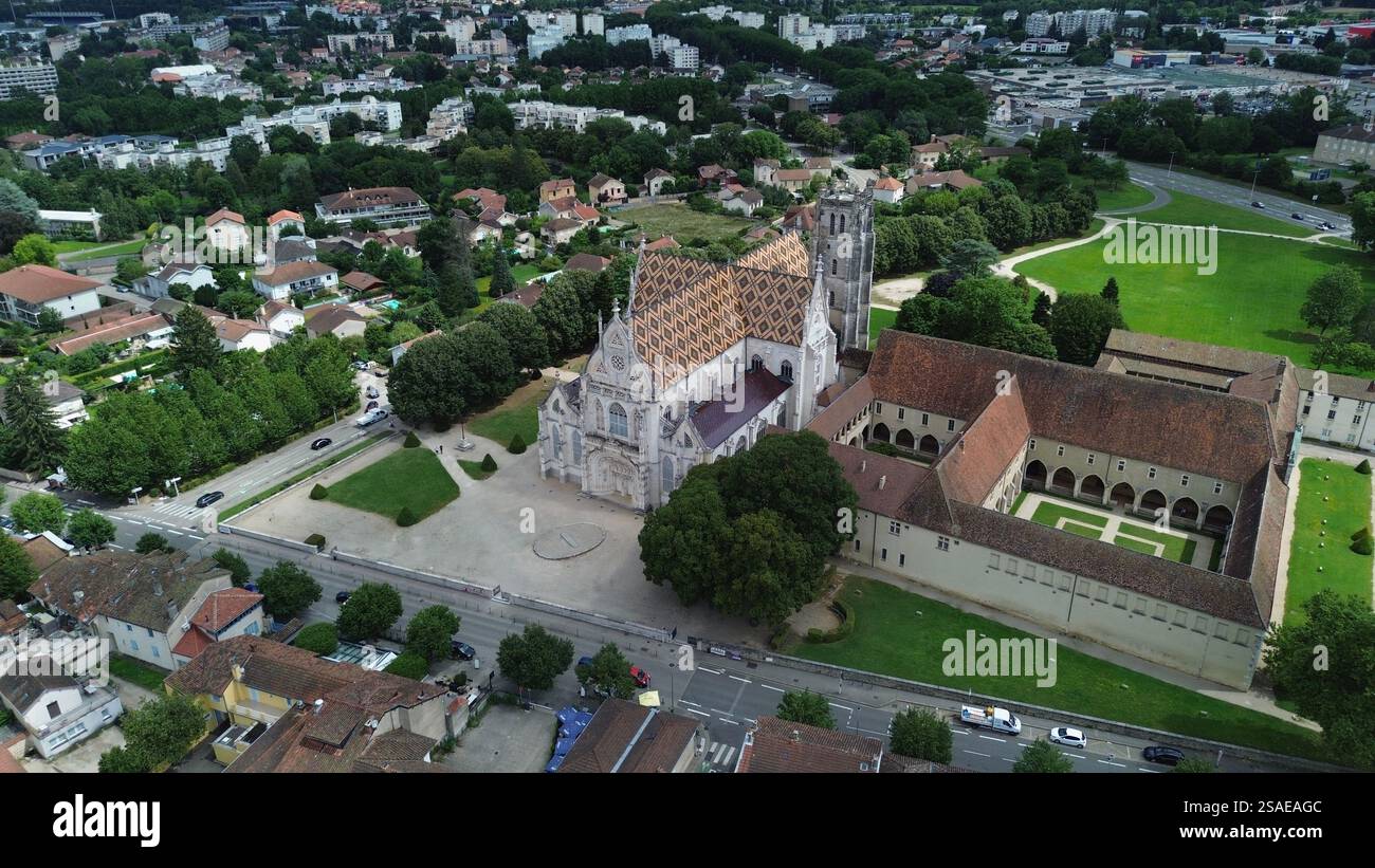 drone photo Brou Royal Monastery France europe Stock Photo - Alamy