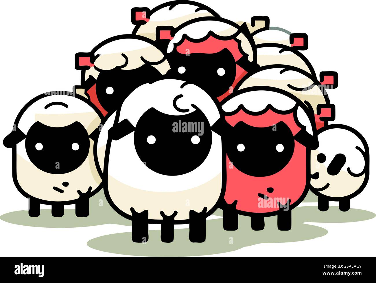 Cute cartoon sheeps. Vector illustration of a flock of sheep Stock ...