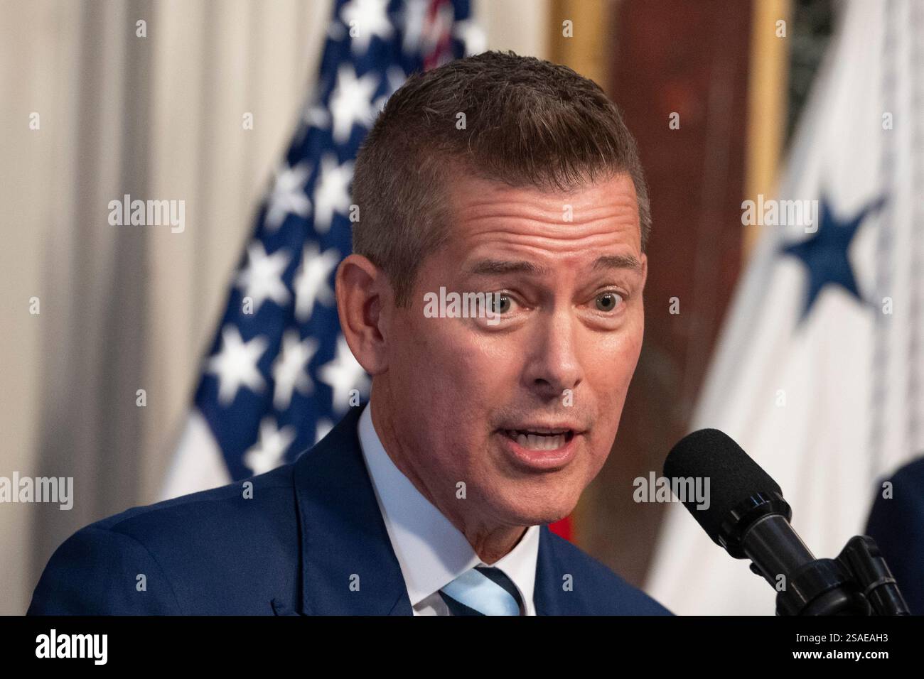 Washington, United States. 29th Jan, 2025. Sean Duffy speaks after ...