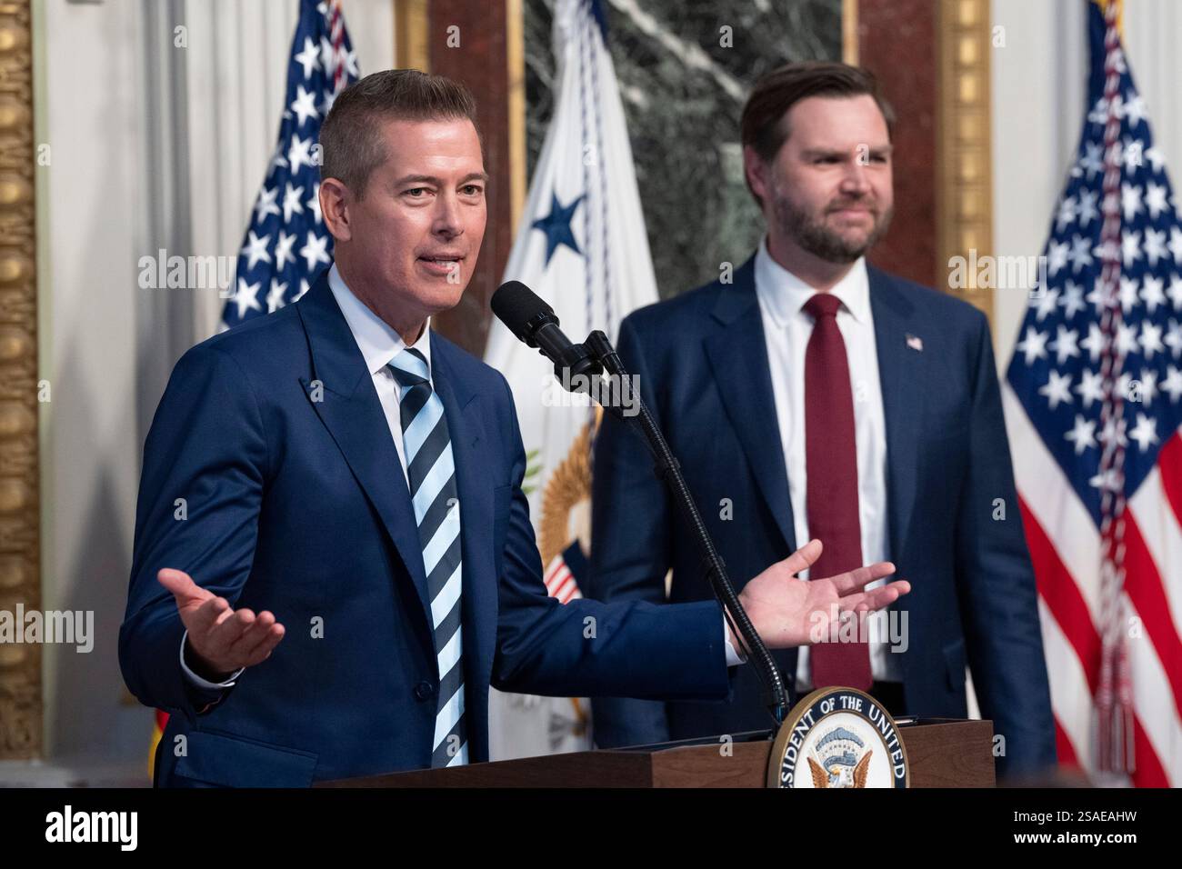 Washington, United States. 29th Jan, 2025. Sean Duffy speaks after ...