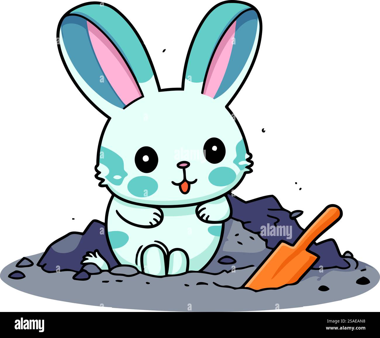 Rabbit digging hole character cartoon. Vector illustration. Eps 10 ...