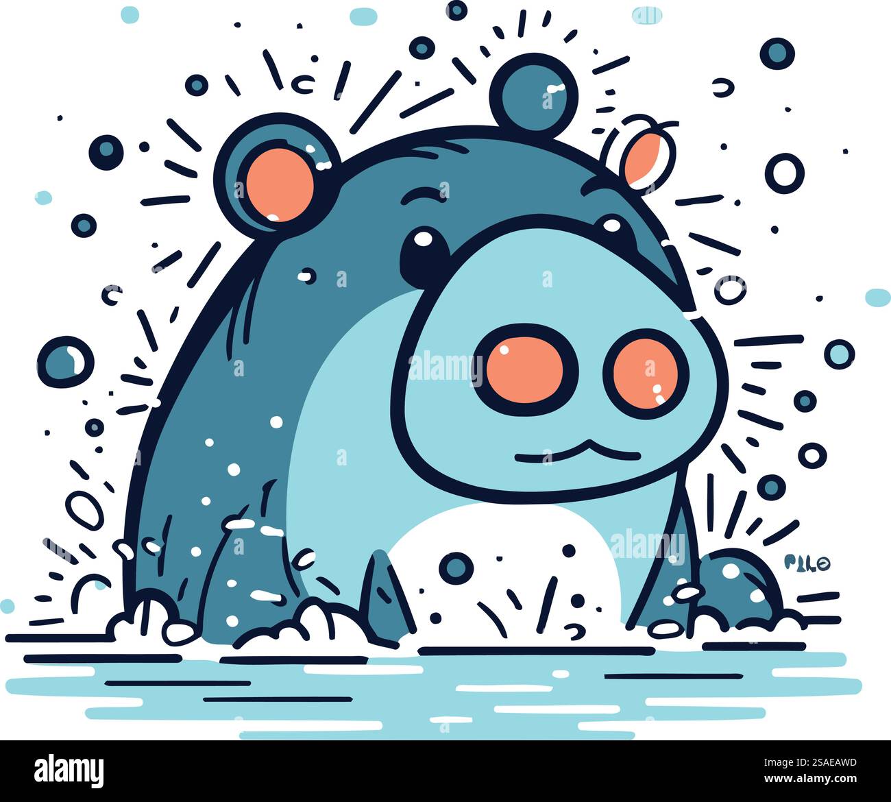Cute cartoon hippopotamus. Vector illustration in linear style Stock ...