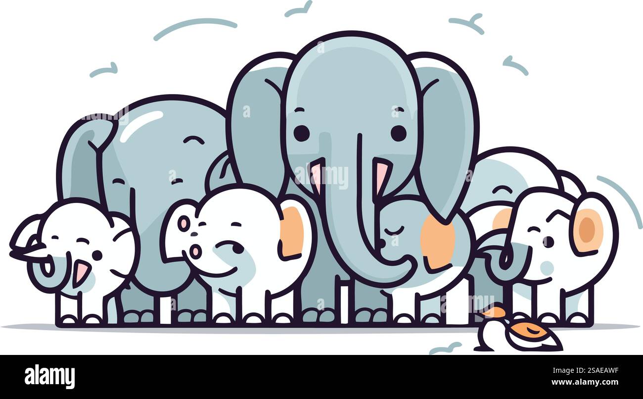 Elephants family. Cute cartoon animals. Vector illustration Stock ...
