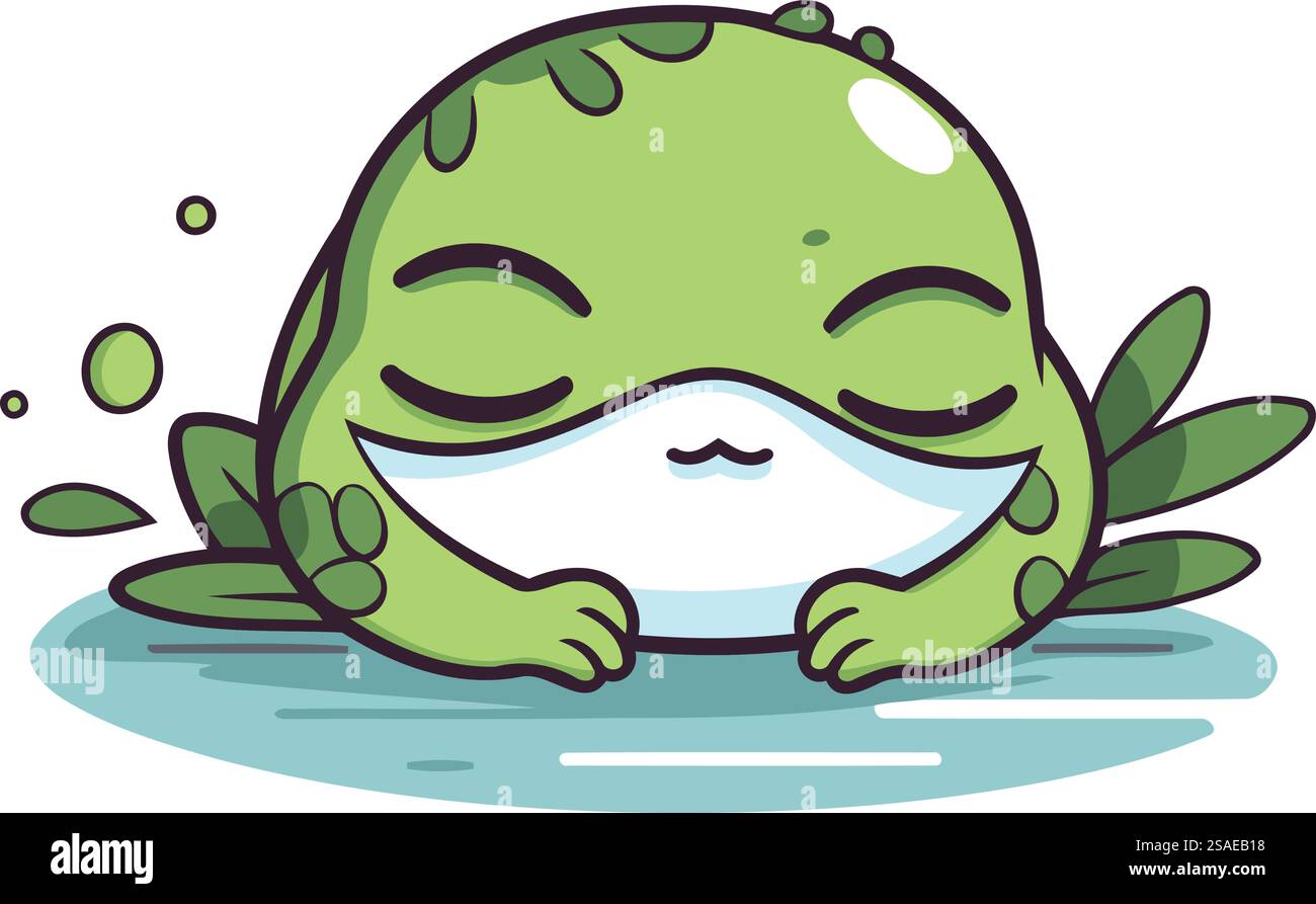 Cute green frog with a medical mask on his face. Vector illustration ...