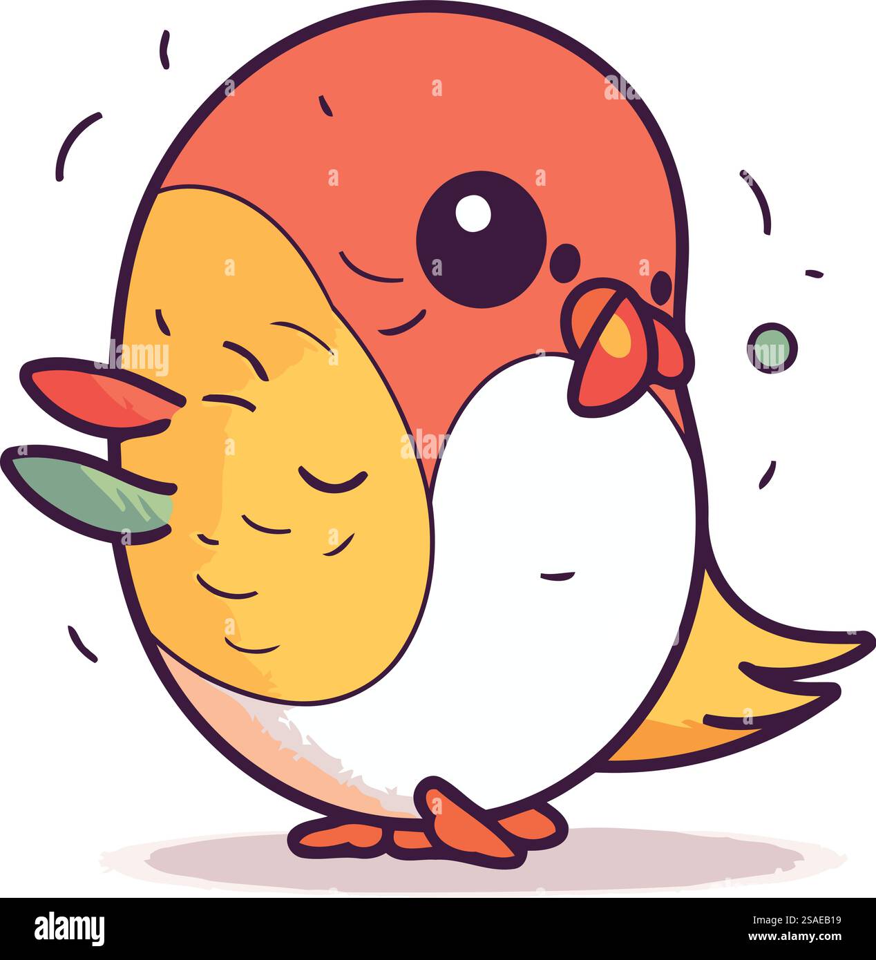 Cute little bird cartoon vector illustration. Colorful hand drawn bird ...
