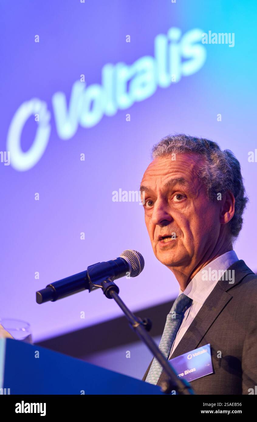 EDITORIAL USE ONLY The co-founder of Voltalis, Pierre Bivas speaks at ...