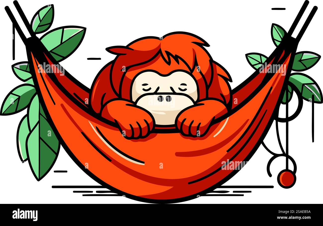 Cute cartoon monkey sleeping in hammock. Vector illustration on white ...