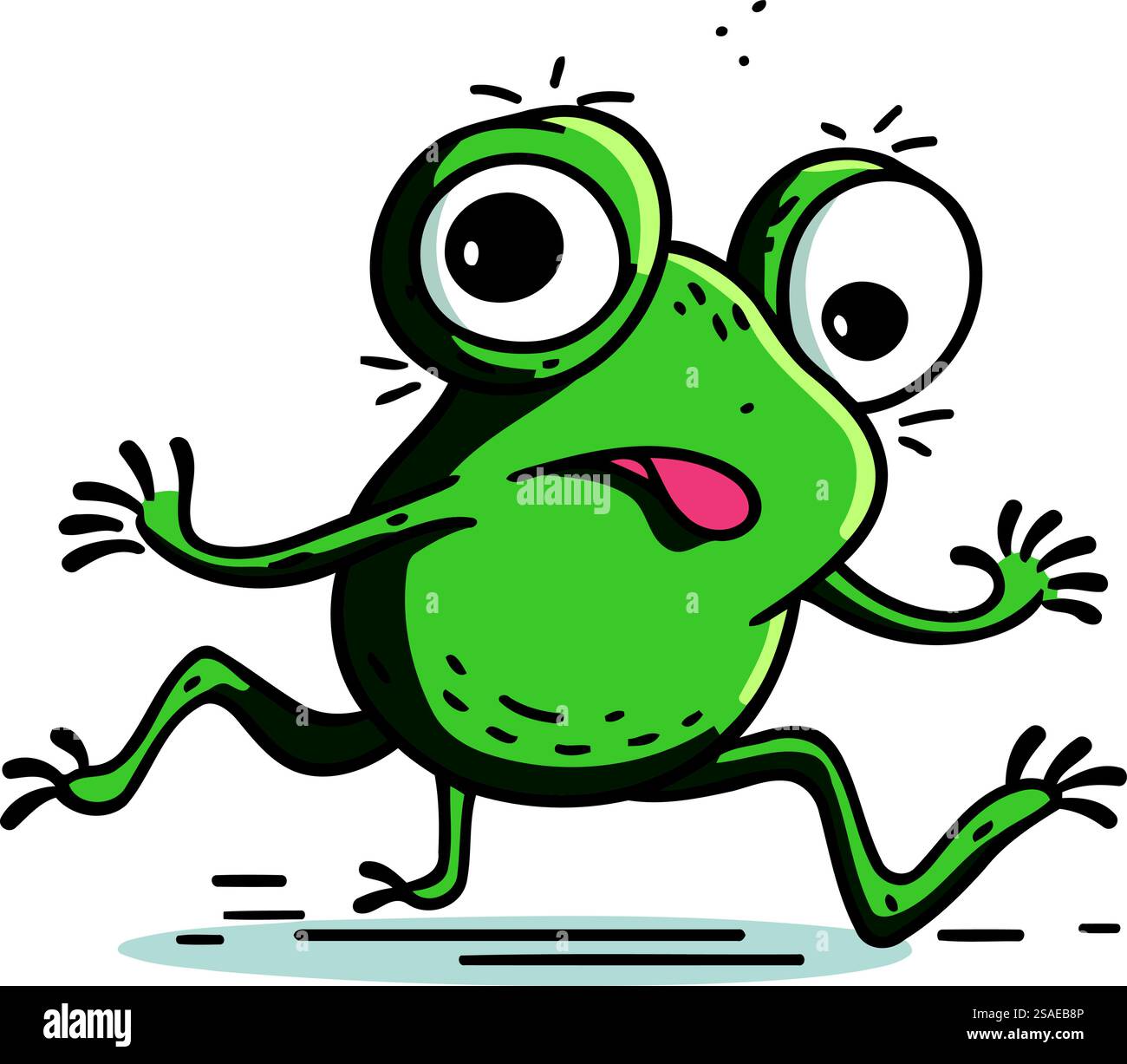 Funny cartoon frog running. Vector illustration. Isolated on white ...
