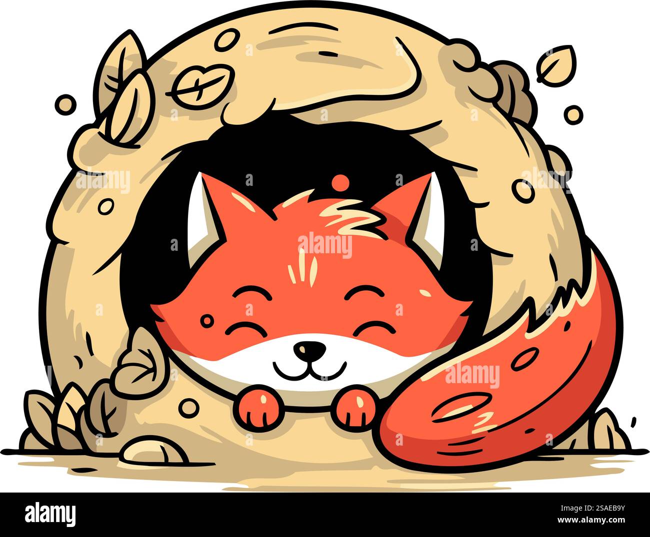 Cute fox in a cat house. Vector illustration. Cartoon style Stock ...