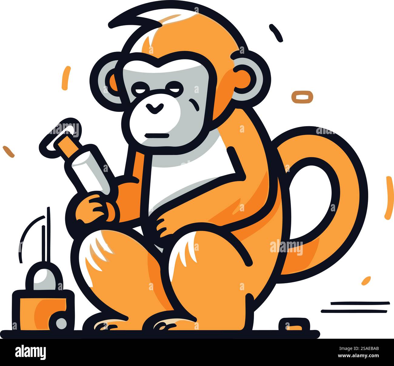 Monkey with a microscope. Vector illustration in thin line style Stock ...