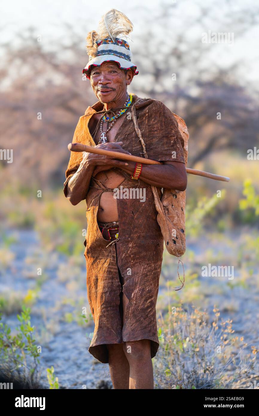 Makgadikgadi Pans, Botswana - July 14, 2024: A Botswanian tribal elder ...