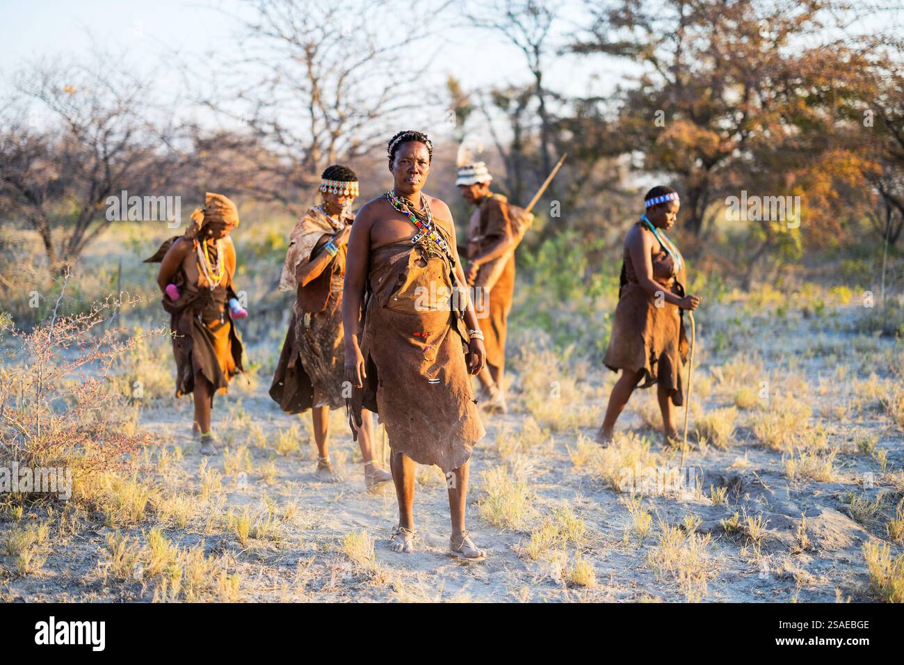 Makgadikgadi Pans, Botswana - July 14, 2024: A group of local tribe ...