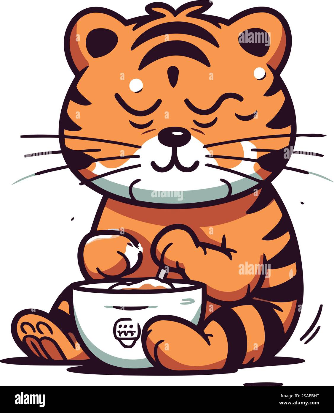 Cute tiger with a bowl of hot tea. Vector illustration Stock Vector ...