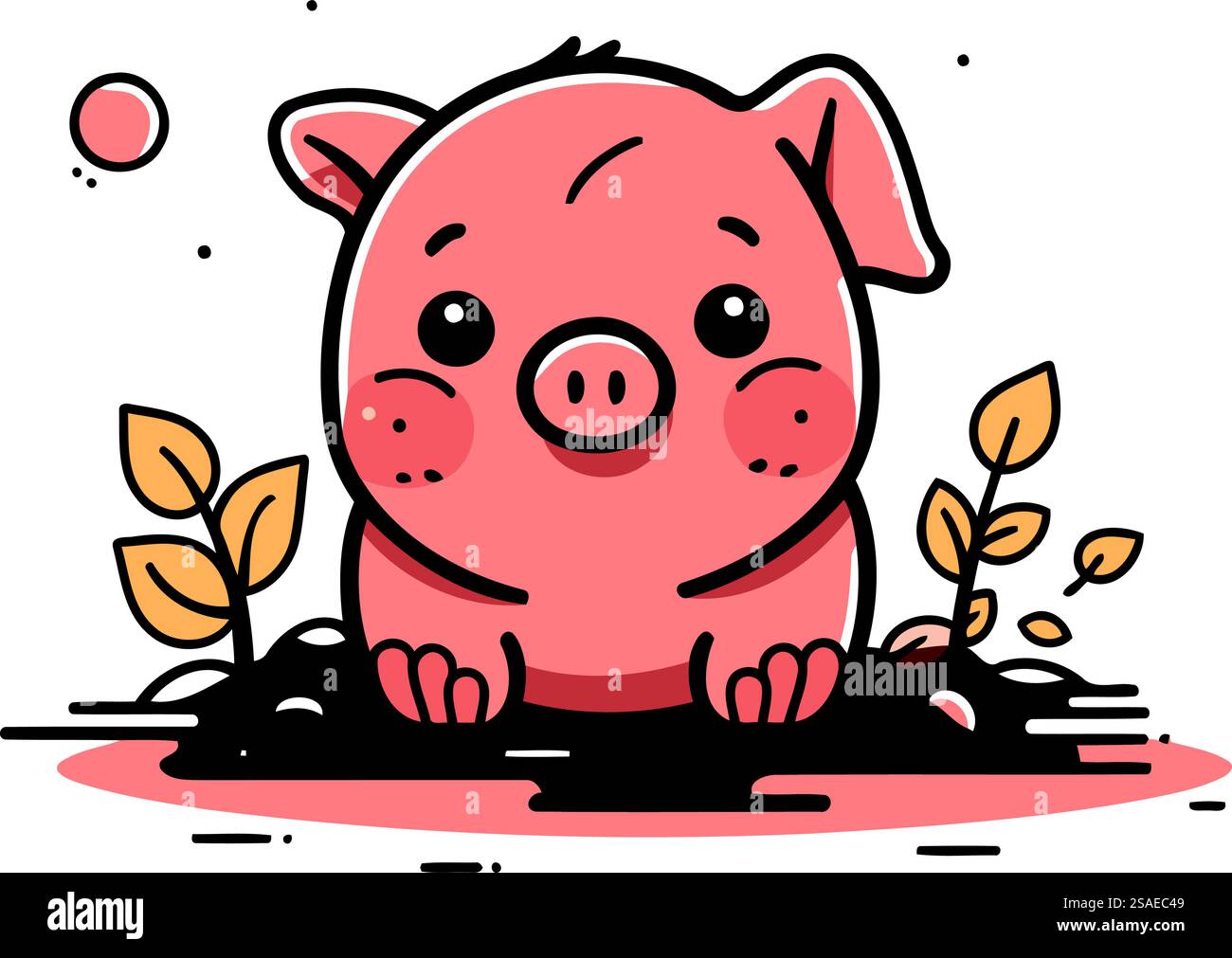 Cute pig in the mud. Vector illustration in cartoon style Stock Vector ...