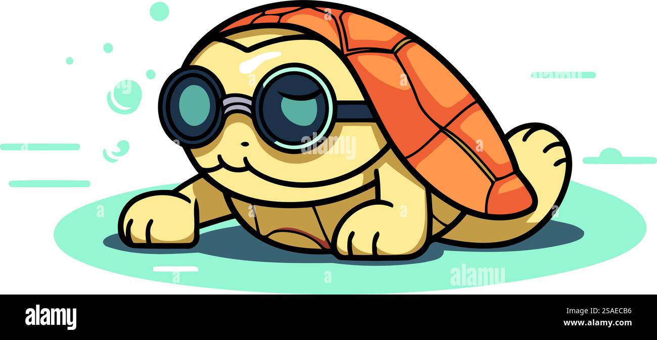 Cartoon turtle character with sunglasses. Vector illustration in a flat ...