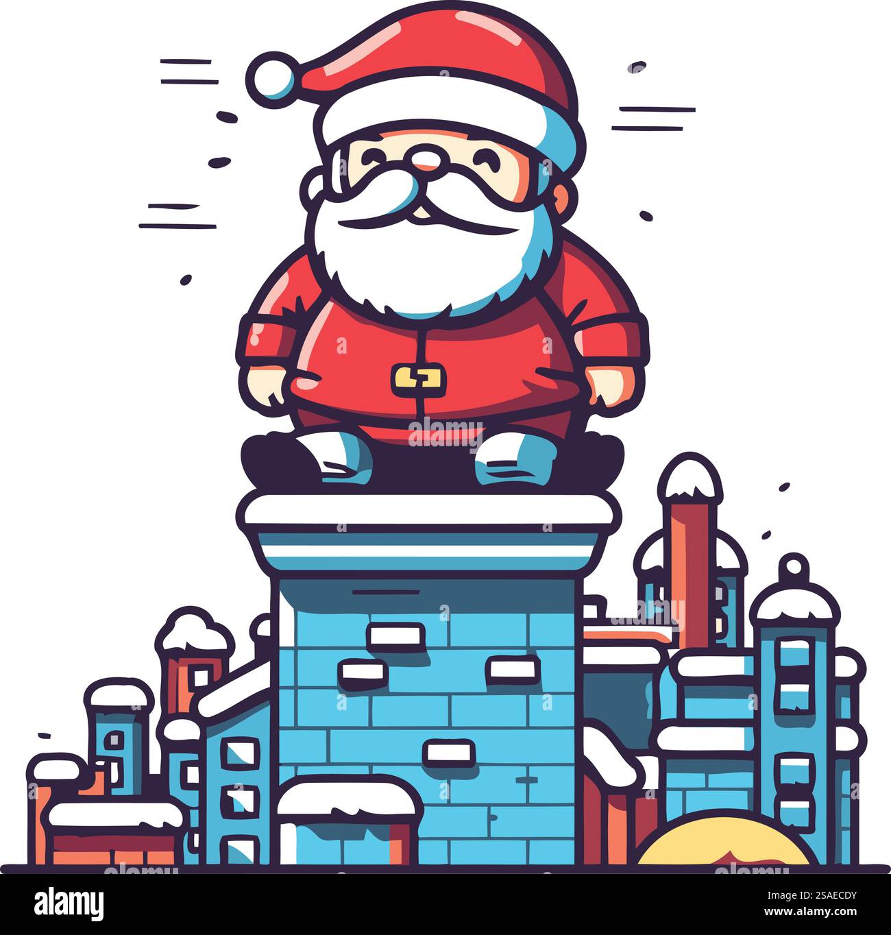 Santa Claus sitting on chimney. Christmas and New Year vector ...