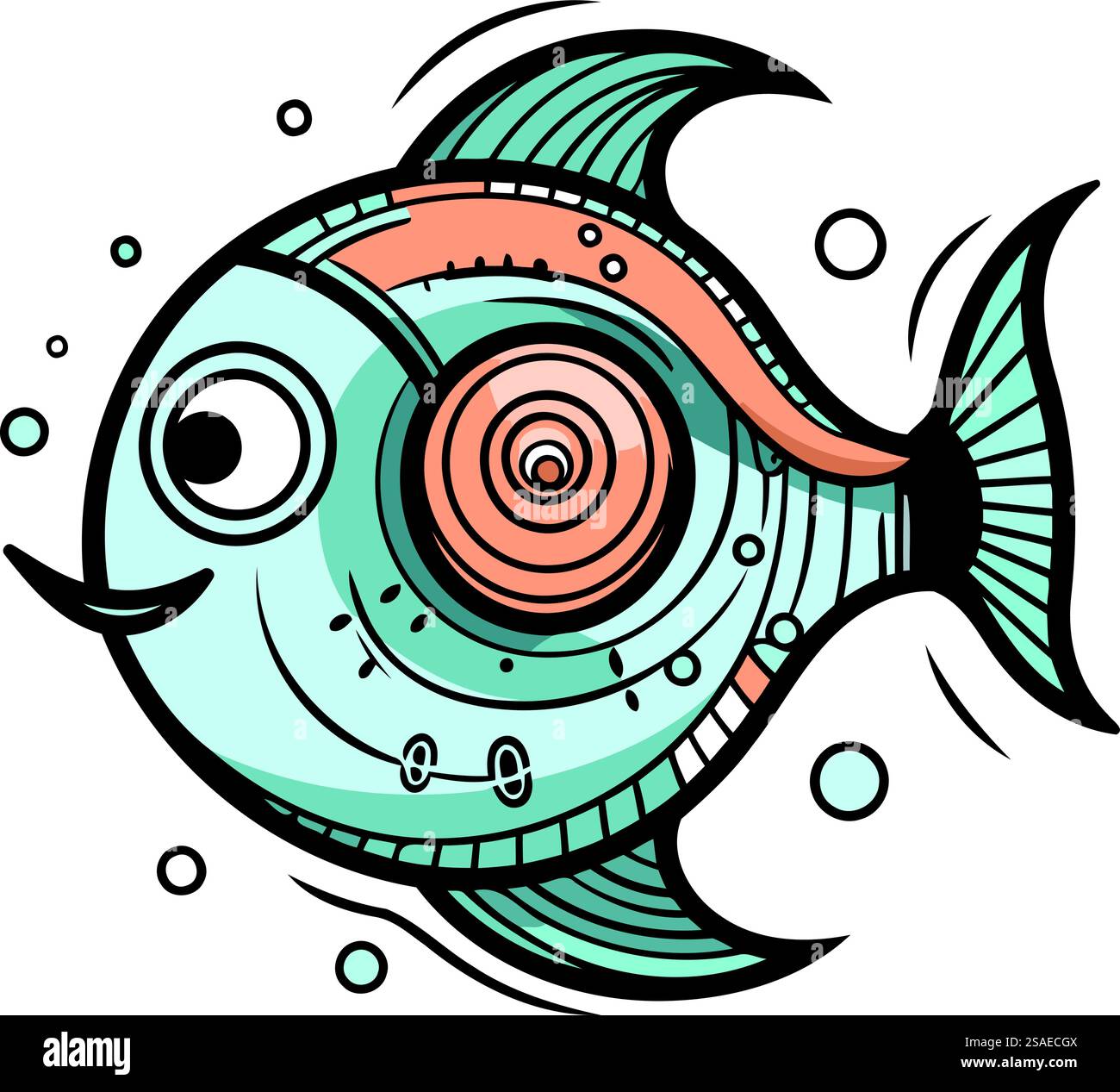Cute cartoon fish. Hand drawn vector illustration isolated on white ...