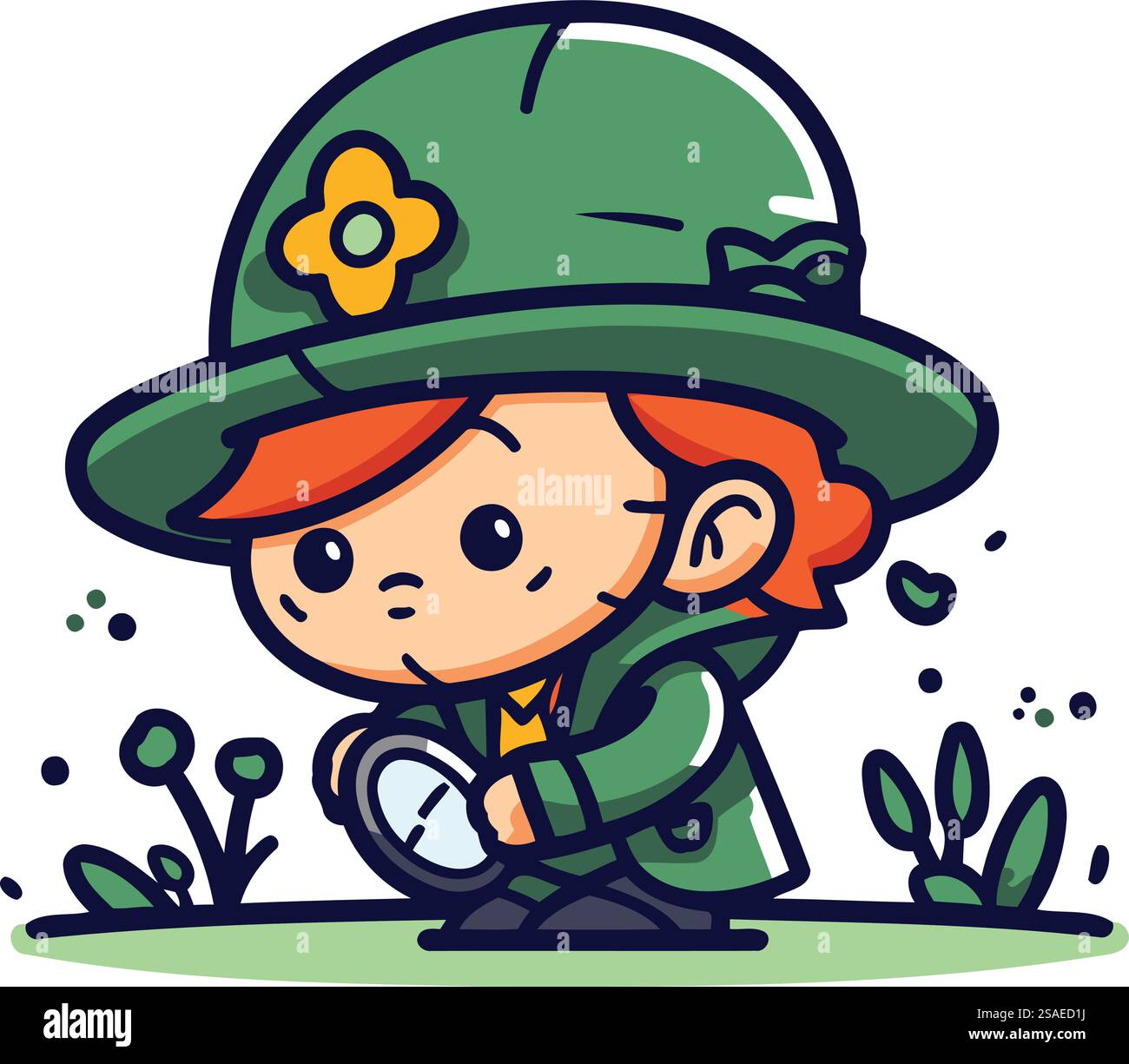 Cute little boy explorer in safari hat. Vector illustration Stock ...