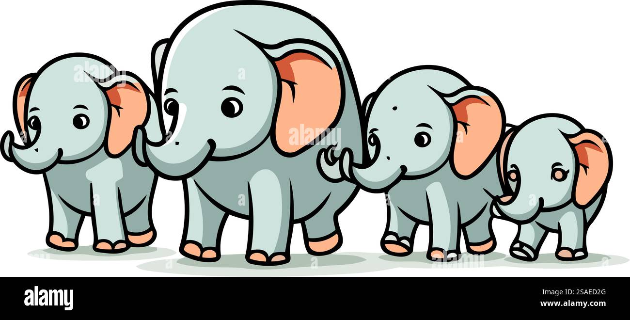 Elephants family. Vector illustration isolated on a white background ...