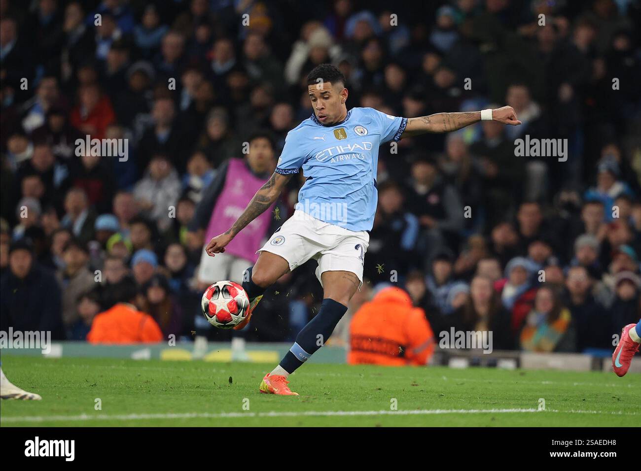 Savio (Manchester City) scores his team's third goal during the UEFA ...