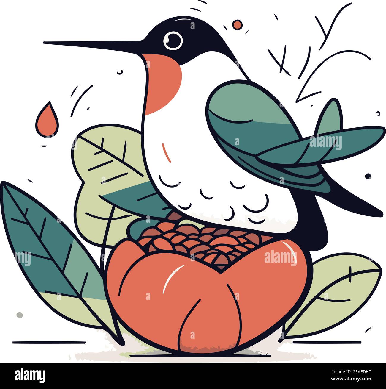 Cute cartoon Hummingbird sitting on a flower. Vector illustration Stock ...