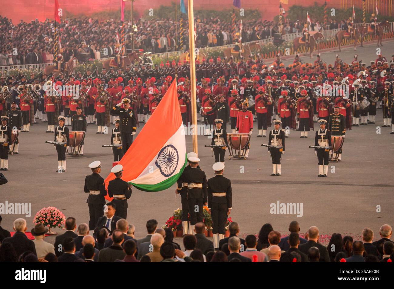 NEW DELHI, INDIA - JANUARY 29: The National Flag being unfurled during ...